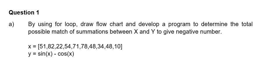 Solved Question 1 a) By using for loop, draw flow chart and | Chegg.com