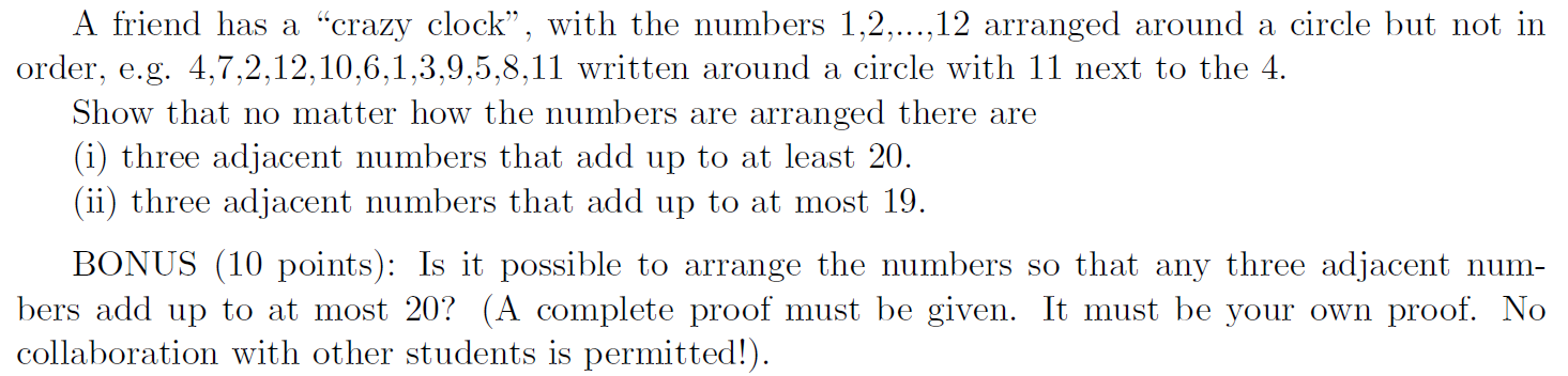 Solved A friend has a “crazy clock”, with the numbers | Chegg.com