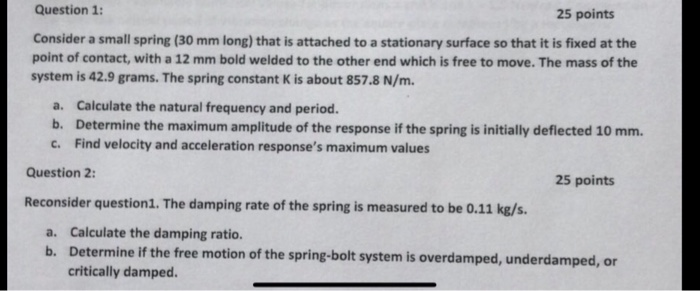 Solved System of vibration. Help on Question 2 i attached | Chegg.com