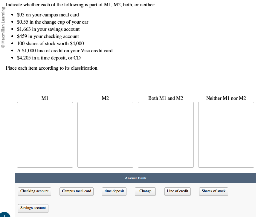 Solved Indicate whether each of the following is part of M1, | Chegg.com