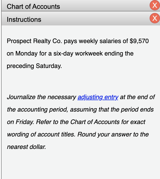 Solved Chart of Accounts Х Instructions Х Prospect Realty | Chegg.com