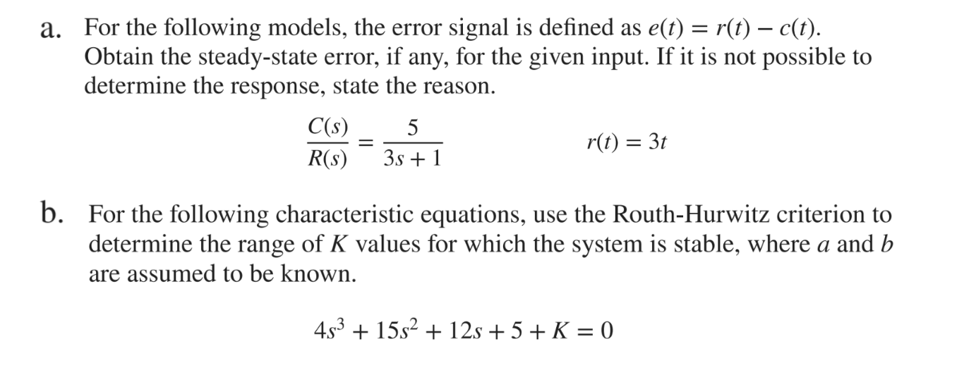 Solved a. For the following models, the error signal is | Chegg.com