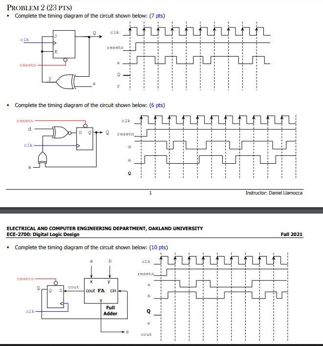 Solved PROBLEM 2 (23 PTS) Complete the timing diagram of the | Chegg.com