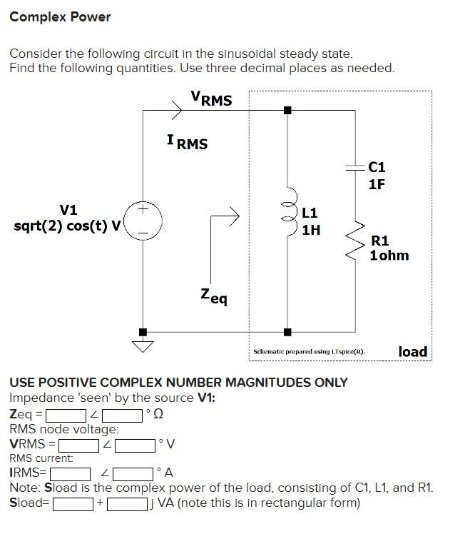 Solved Complex Power Consider the following circuit in the | Chegg.com