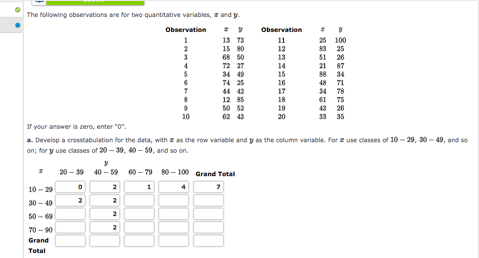 Solved The following observations are for two quantitative | Chegg.com