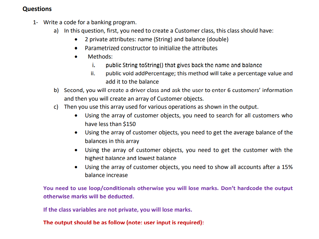 Solved Questions . 1- Write a code for a banking program. a) | Chegg.com