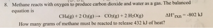 Solved Methane reacts with oxygen to produce carbon dioxide | Chegg.com