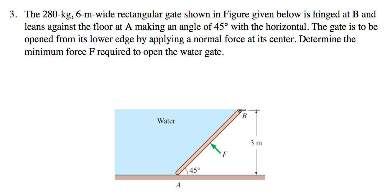 Solved 3. The 280-kg, 6-m-wide rectangular gate shown in | Chegg.com
