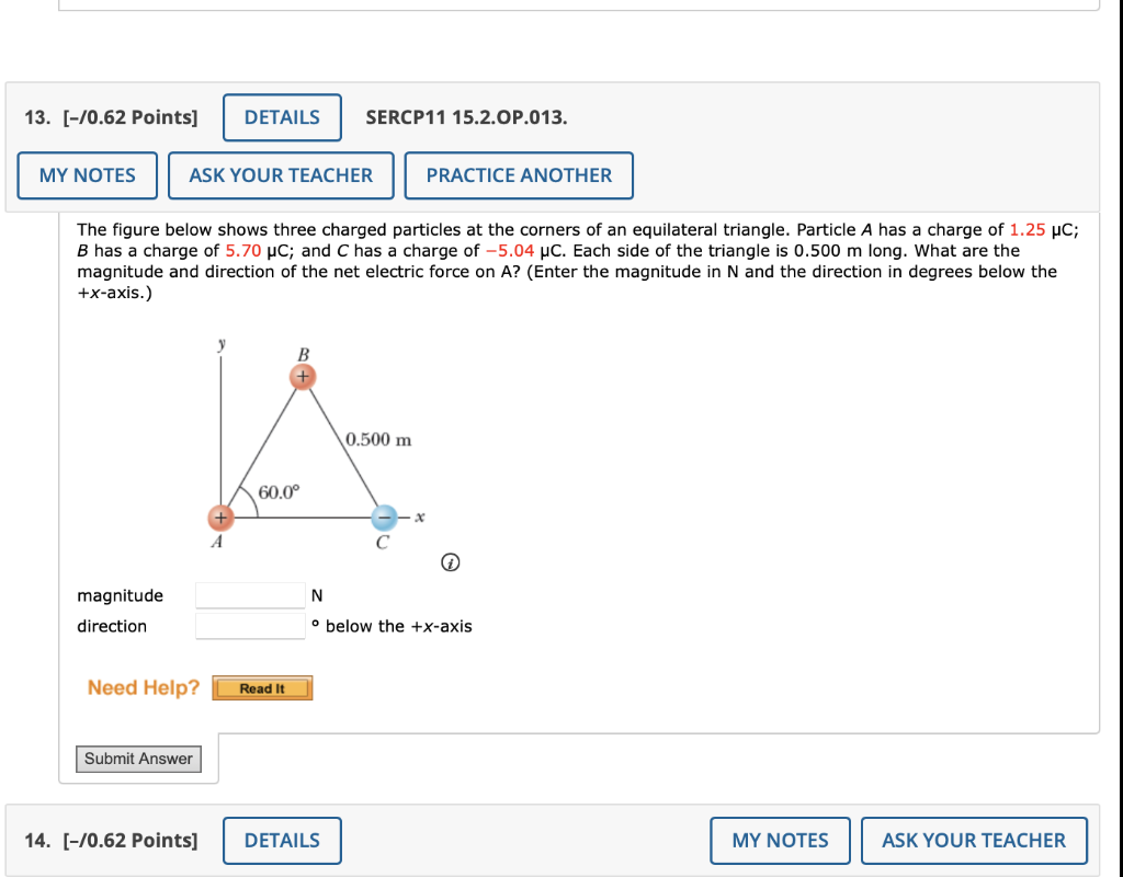Solved The figure below shows three charged particles at the | Chegg.com
