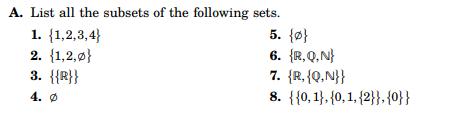 Solved A. List all the subsets of the following sets. 5. 1. | Chegg.com