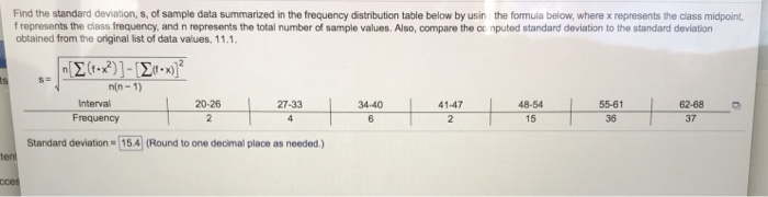 Solved Find the standard deviation, s, of sample data | Chegg.com