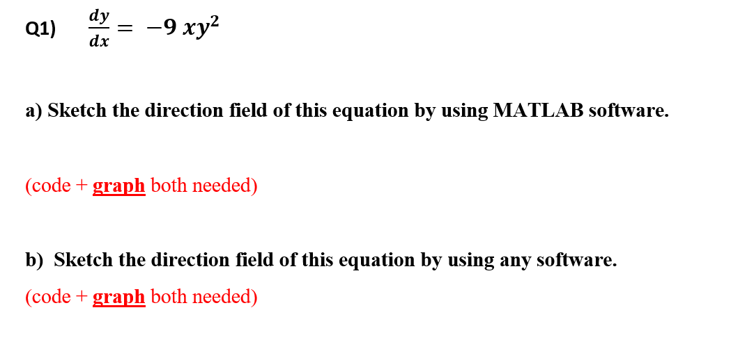 Solved Q1) dydx=-9xy2a) ﻿Sketch the direction field of this | Chegg.com