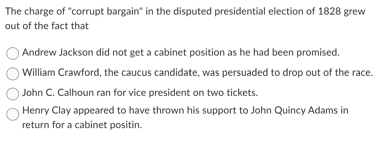 The charge of "corrupt bargain" in the disputed | Chegg.com