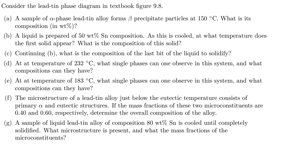 Solved Consider the lead-tin phase diagram in textbook | Chegg.com