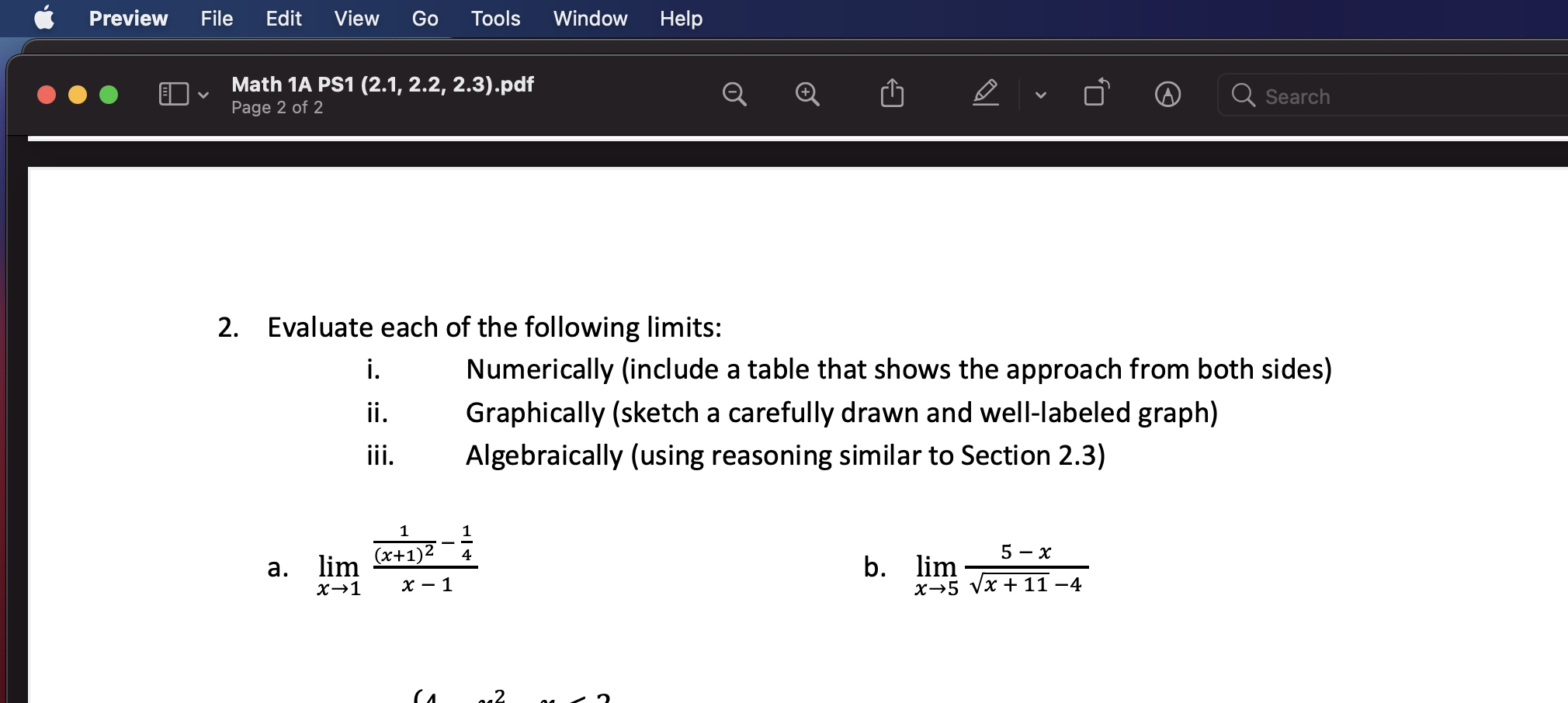 Solved Preview File Edit View Go Tools Window Help V Math 1A | Chegg.com