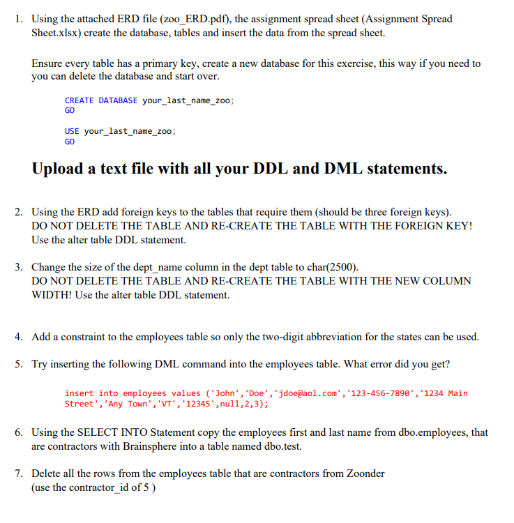 1. Using the attached ERD file (zoo_ERD.pdf), the | Chegg.com