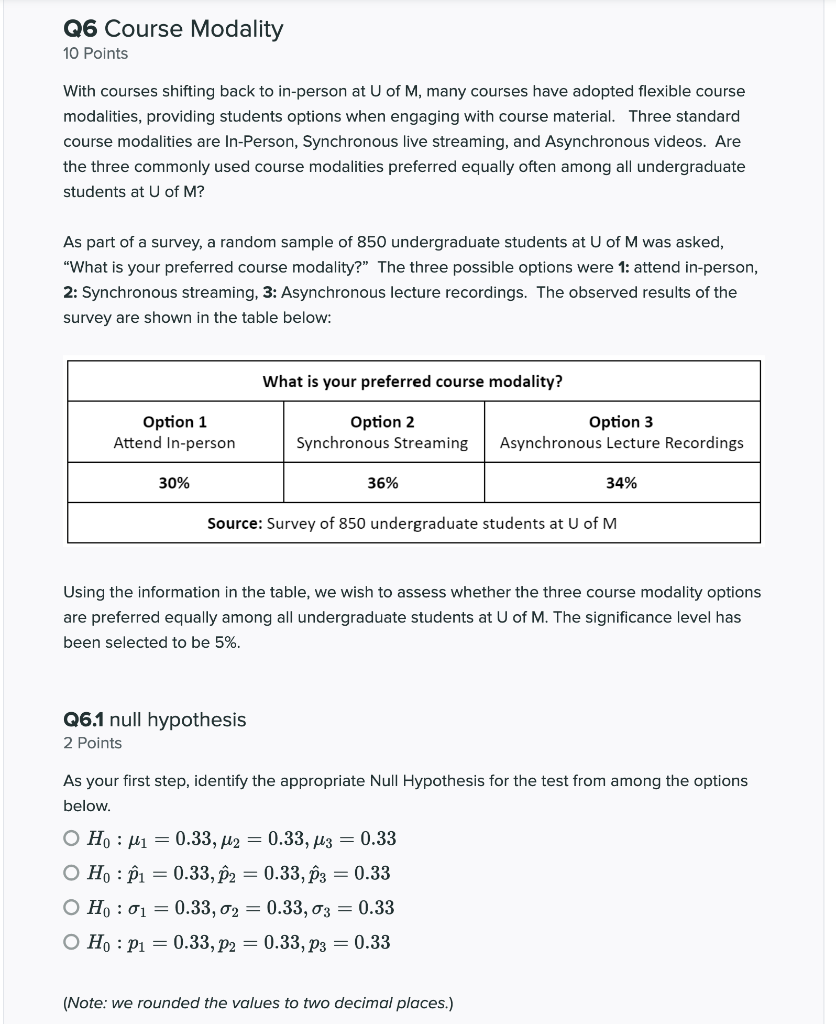 Solved Q6 Course Modality 10 Points With courses shifting | Chegg.com