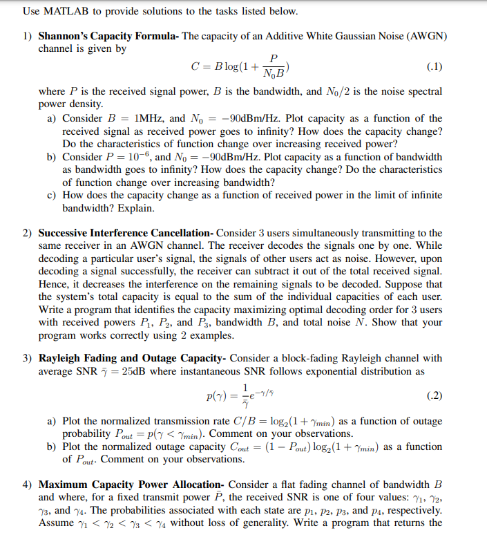 Solved Use MATLAB to provide solutions to the tasks listed | Chegg.com