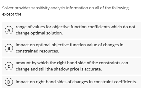 Solved Solver provides sensitivity analysis information on | Chegg.com