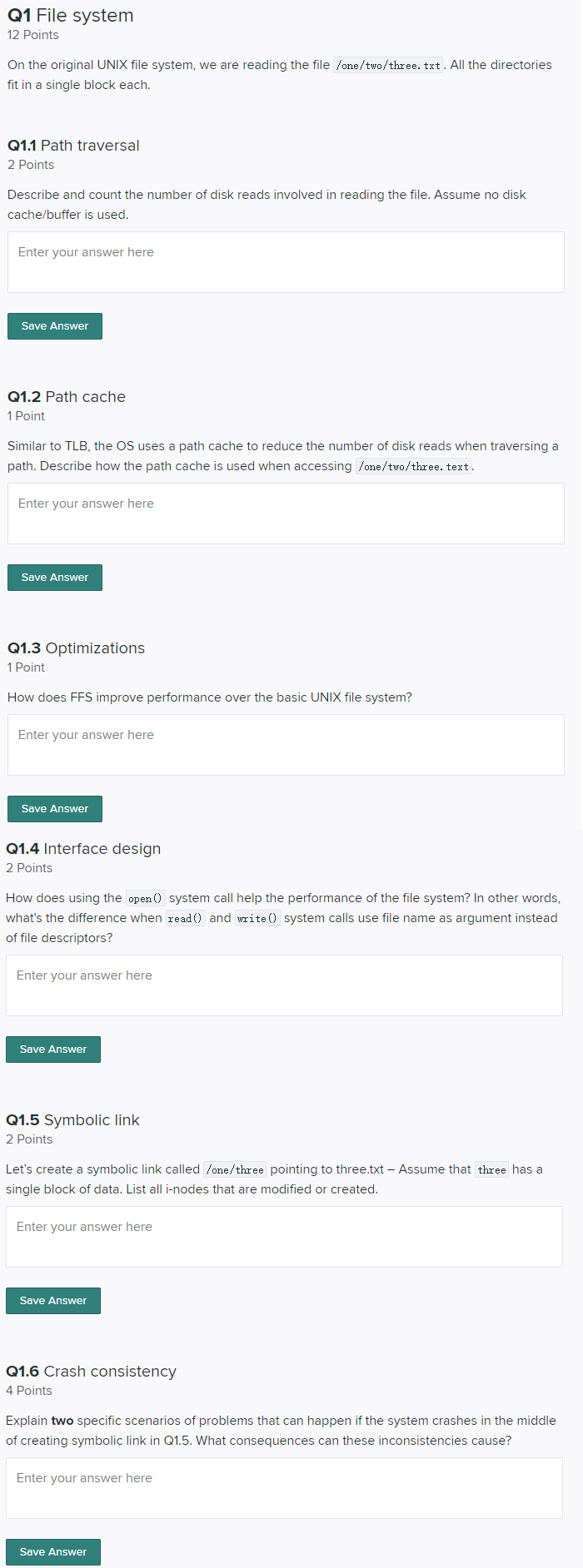 Solved Q1 File system 12 Points On the original UNIX file | Chegg.com