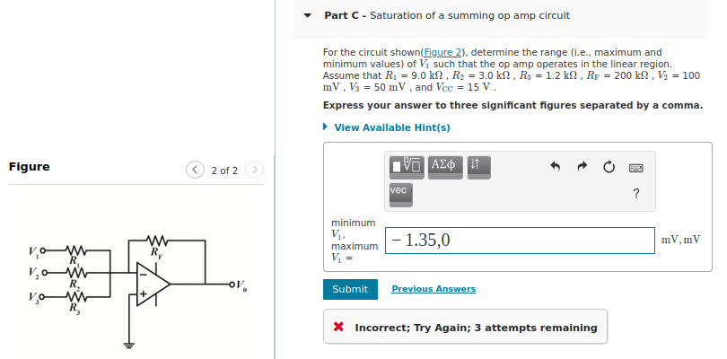 Solved For the circuit shown , determine the range (i.e., | Chegg.com