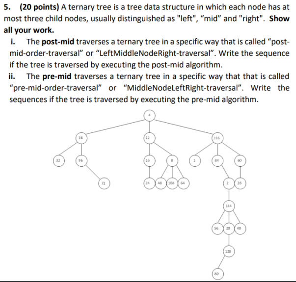 5. (20 points) A ternary tree is a tree data | Chegg.com