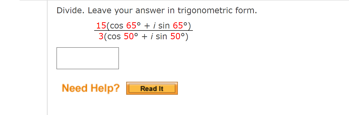Solved Divide. Leave your answer in trigonometric form. | Chegg.com