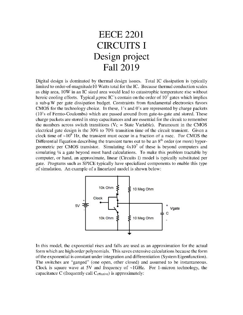 EECE 2201 CIRCUITS I Design project Fall 2019 Digital | Chegg.com