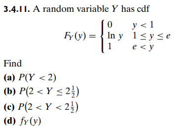 Solved 3.4.1 I. A random variable Y has cdf | Chegg.com