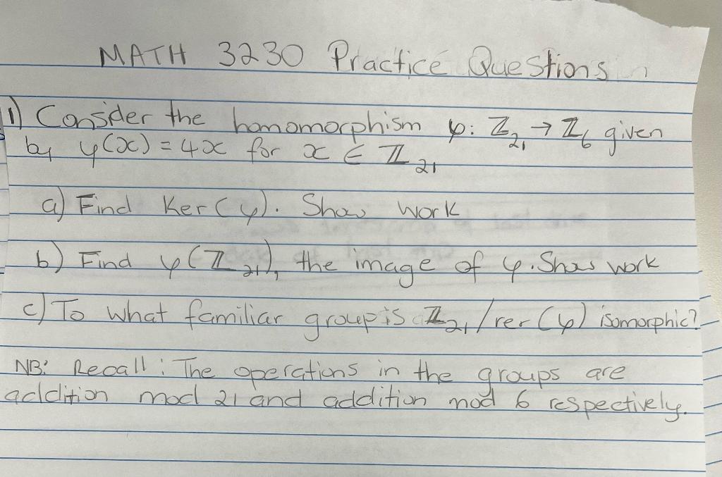 Solved Math 3230 Practice Questions In 11 Consider The