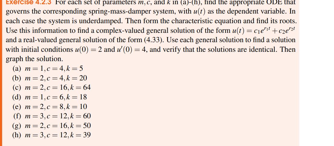 Solved Exercise 4.2.3 ﻿For each set of ﻿parameters m,c, ﻿and | Chegg.com