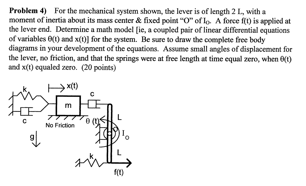 Solved Problem 4) For the mechanical system shown, the lever | Chegg.com