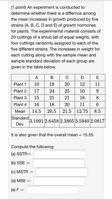 Solved An experiment is conducted to determine whether there | Chegg.com