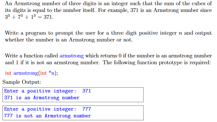 Solved An Armstrong number of three digits is an integer | Chegg.com