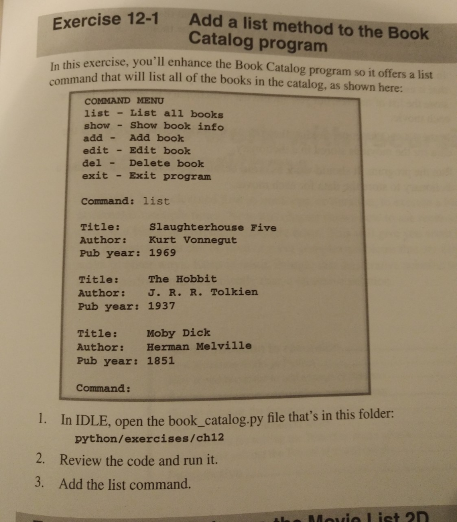 Solved Python 3 book_catalog.py that needs to be | Chegg.com