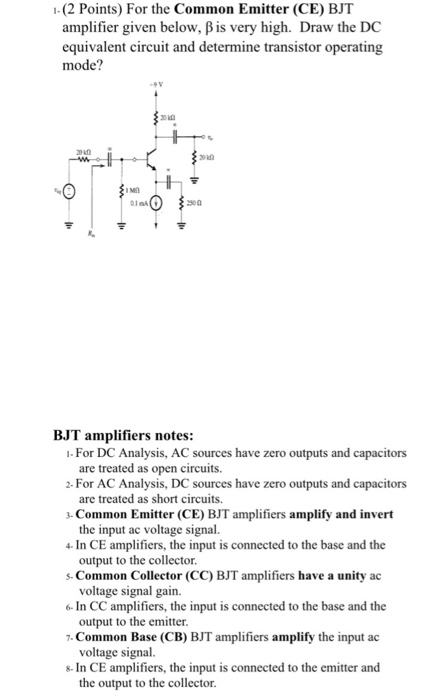 Solved -(2 Points) For the Common Emitter (CE) BJT amplifier | Chegg.com