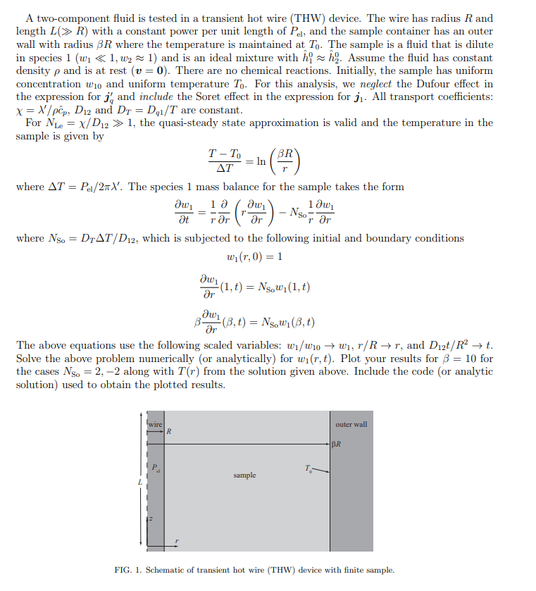 Solved A two-component fluid is tested in a transient hot | Chegg.com