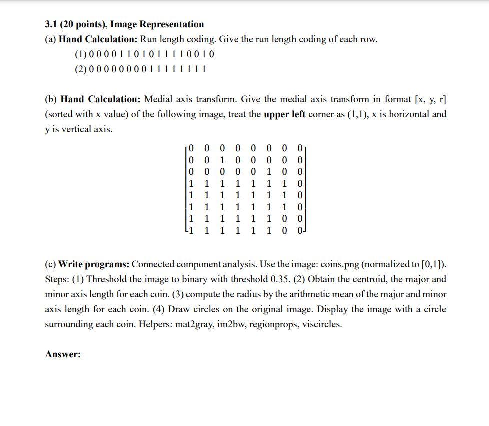 Solved 3.1 (20 points), Image Representation (a) Hand | Chegg.com