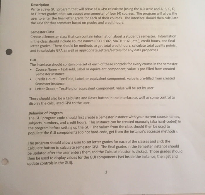 Solved Description Write a Java GUI program that will serve | Chegg.com