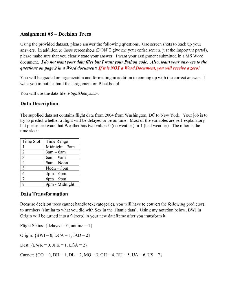 Assignment #8 – Decision Trees Using the provided | Chegg.com