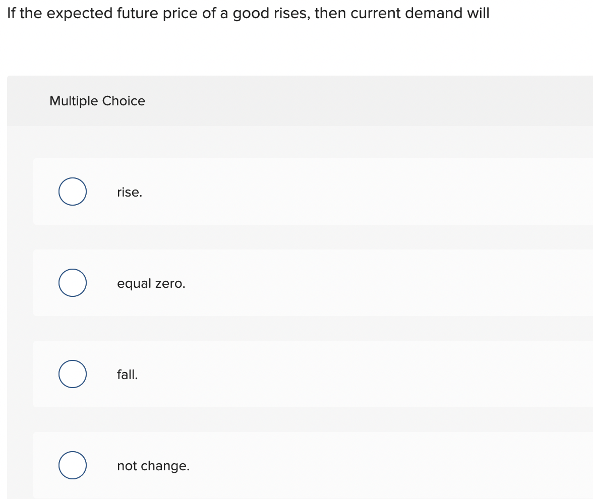 Solved If the expected future price of a good rises, then | Chegg.com