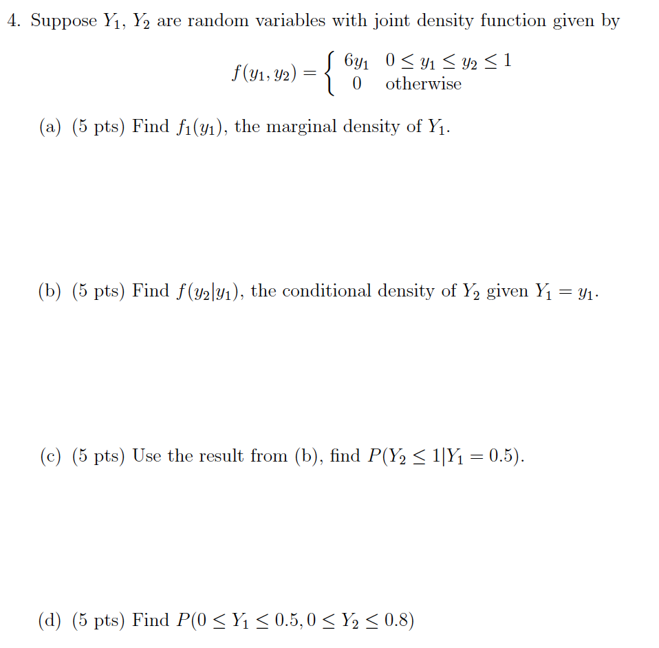 Solved 4. Suppose Y1, Y2 are random variables with joint | Chegg.com