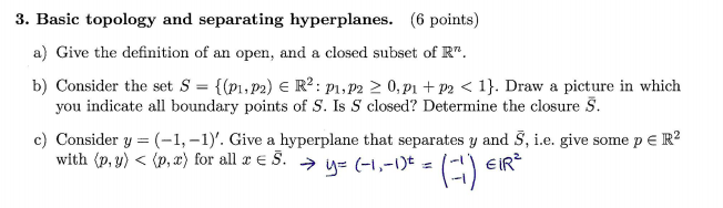 Solved 3. Basic topology and separating hyperplanes. (6 | Chegg.com