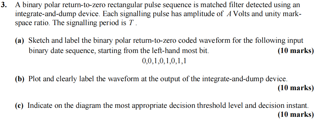 Solved 3. A binary polar return-to-zero rectangular pulse | Chegg.com