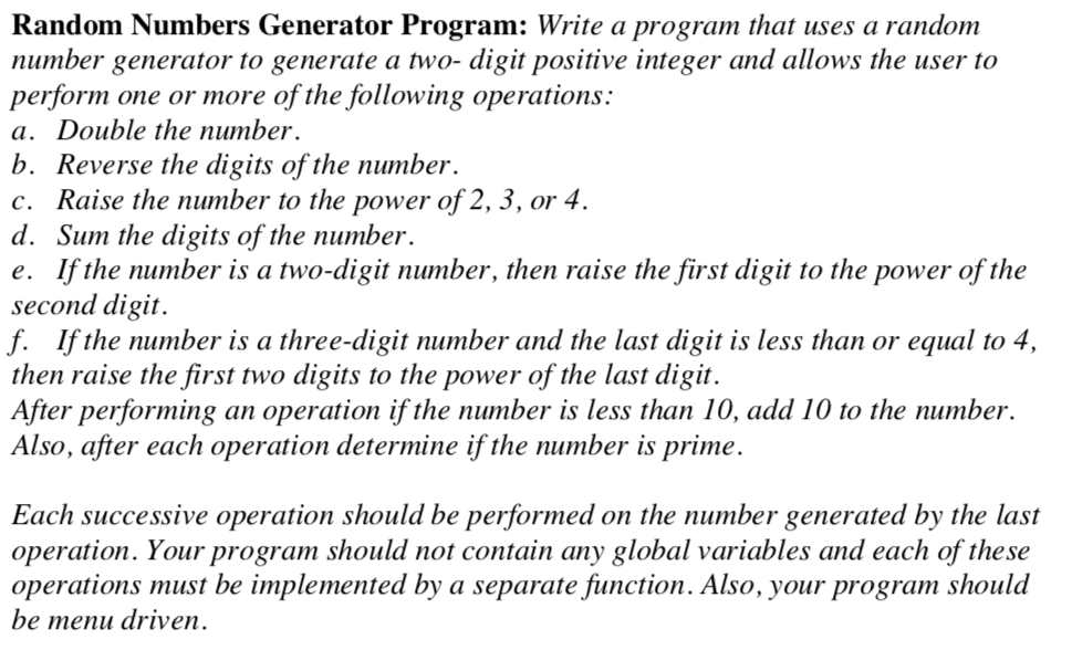 Random Numbers Generator Program: Write a program | Chegg.com