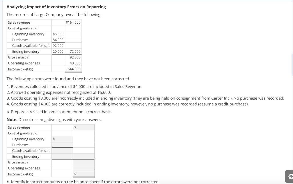 Solved Analyzing Impact of Inventory Errors on Reporting The | Chegg.com