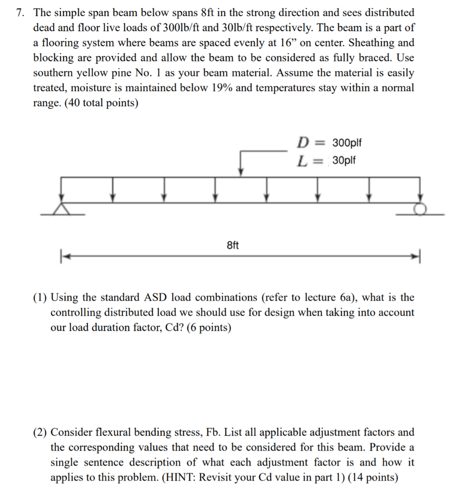 Solved 7. The simple span beam below spans 8ft in the strong | Chegg.com