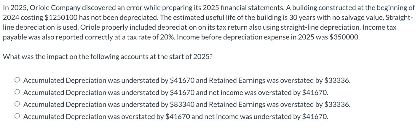 Solved In 2025, Oriole Company discovered an error while | Chegg.com