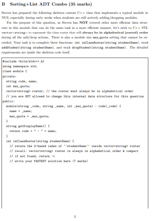 Solved B Sorting+List ADT Combo (35 marks) Steven has | Chegg.com