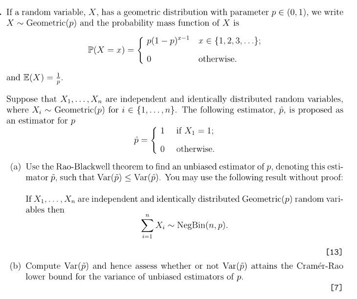 . If a random variable, X, has a geometric | Chegg.com